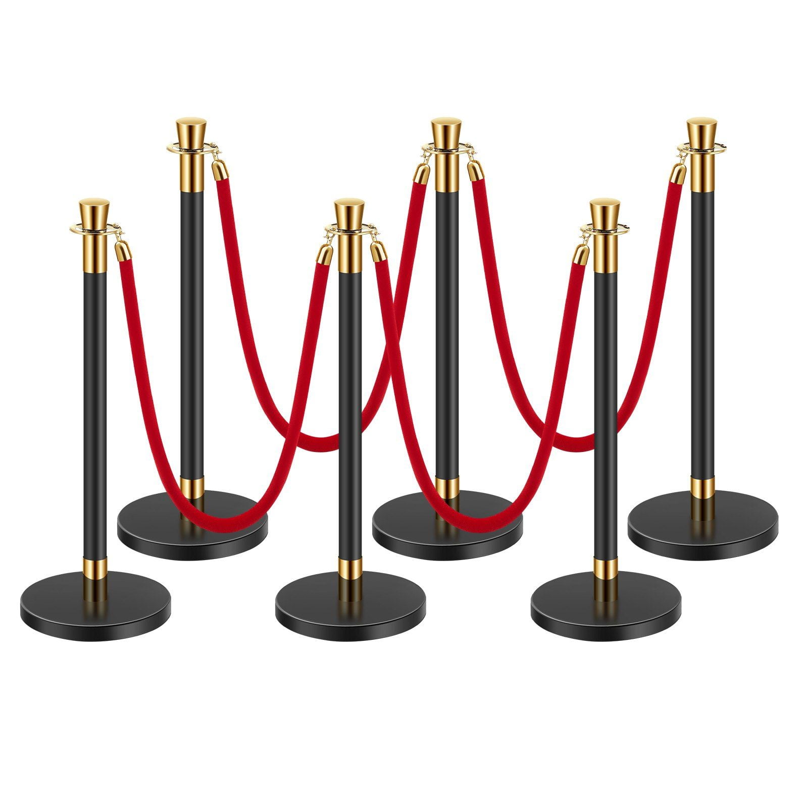 VEVOR Stanchions and Velvet Ropes, 6 Pcs Crowd Control Barriers with 4 ...