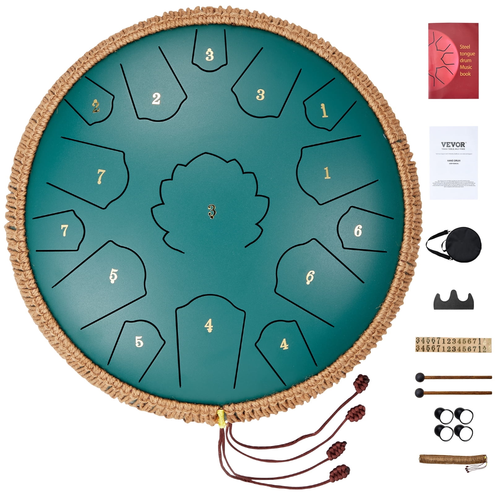 VEVOR Steel Tongue Drum, 14 in & 15 Notes, Rain Drum for Outside Garden ...