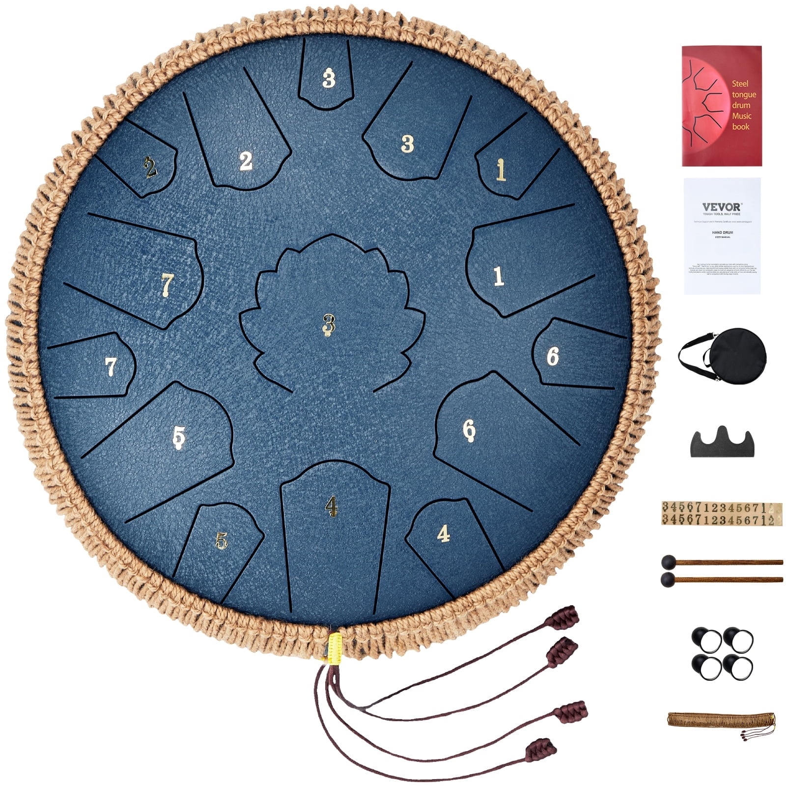 VEVOR Steel Tongue Drum, 14 in & 15 Notes, Rain Drum for Outside Garden ...