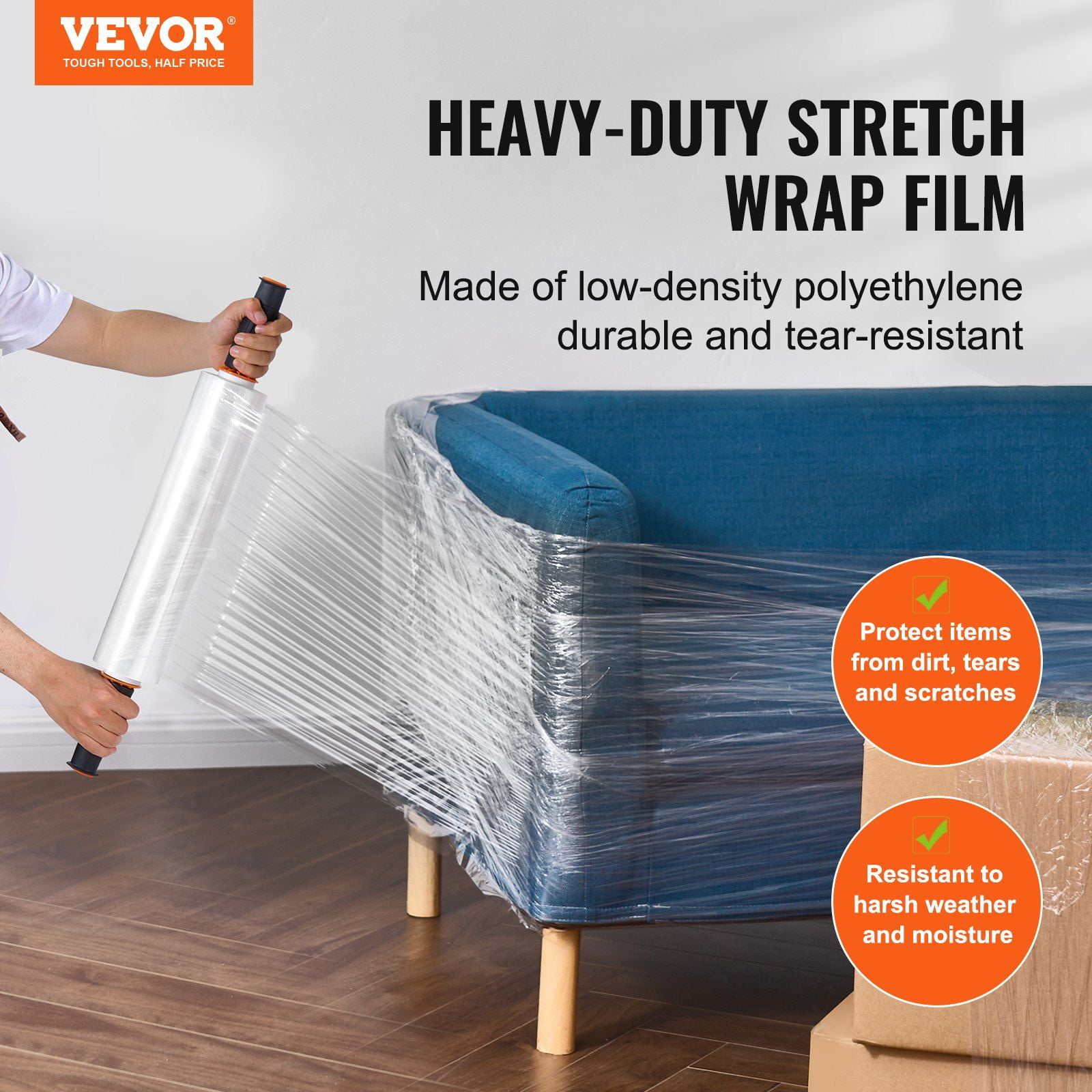 VEVOR Stretch Film, 15 inches x 1000 feet, 3 Pack, 60 Gauge Industrial ...