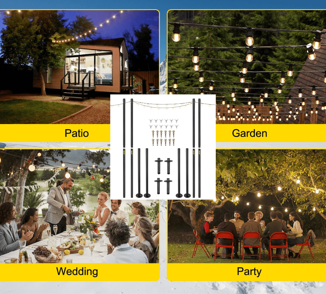 VEVOR String Light Poles, 4 Pack 10.6 FT, Outdoor Powder Coated Steel ...