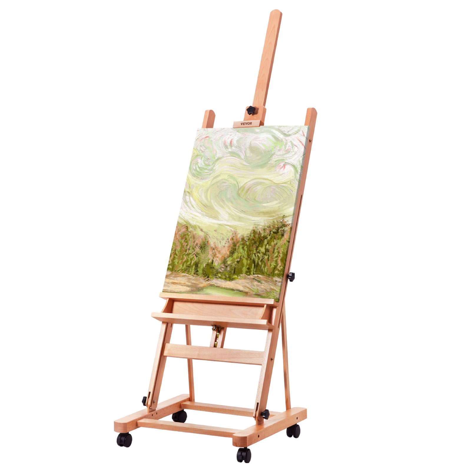 VEVOR Studio H-Frame Easel, Holds Canvas Art up to 48", Beechwood Artists Easel for Painting ...