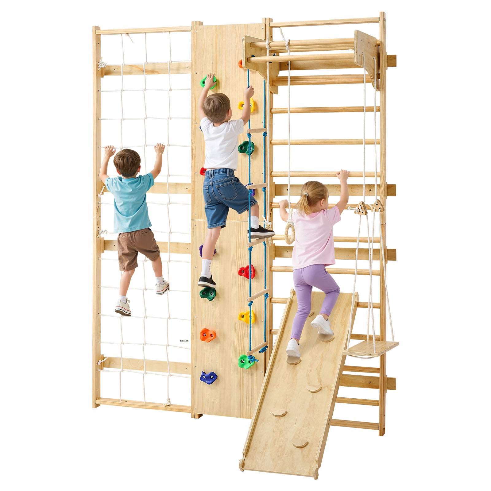 VEVOR Swedish Ladder Wall Gym, 9-in-1 12-Level Solid Wood Gymnastic ...