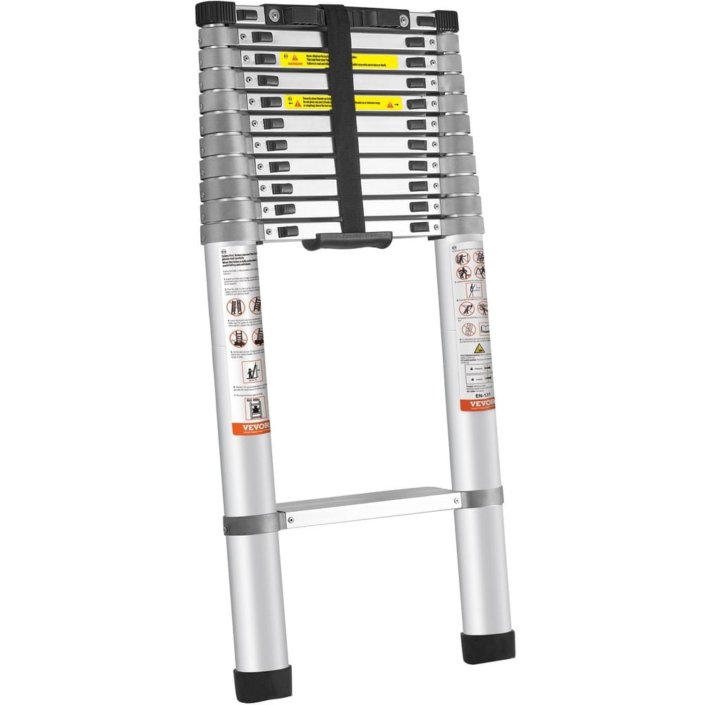 VEVOR Telescoping Ladder, 15 FT Aluminum One-button Retraction ...
