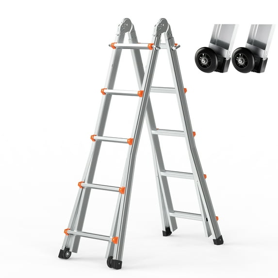 VEVOR Telescoping Ladder A Frame, 17 FT Compact Aluminum Extension ...