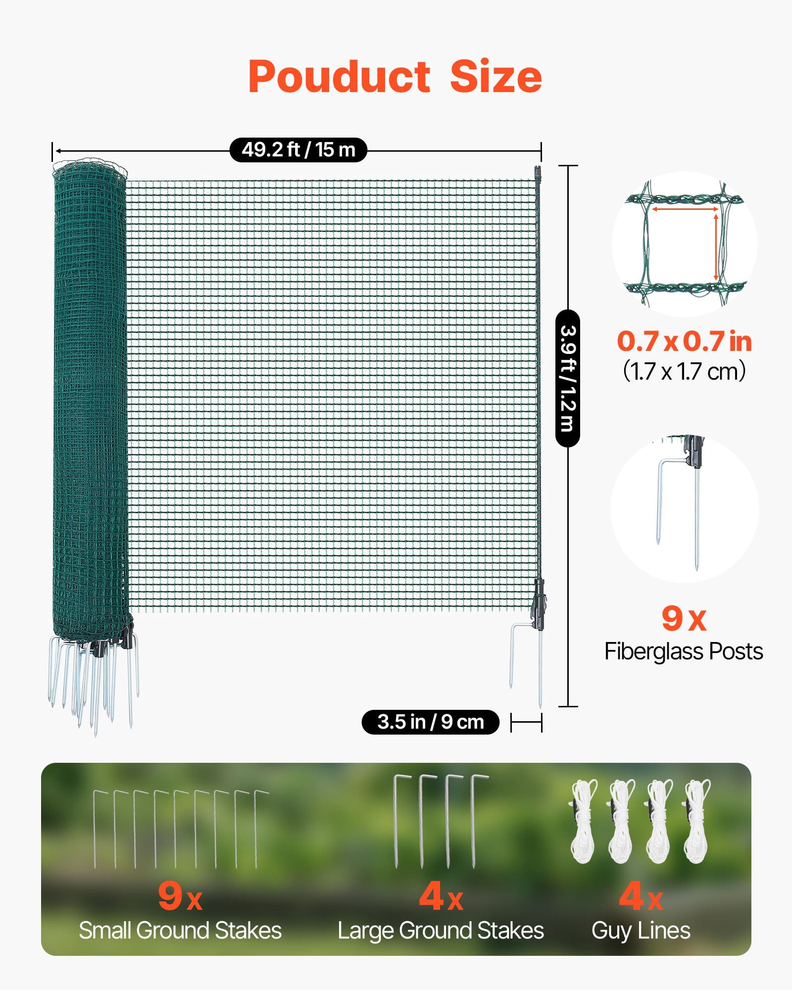 VEVOR Temporary Fence with Posts, 3.9 x 49.2 FT Plastic Mesh Fencing ...