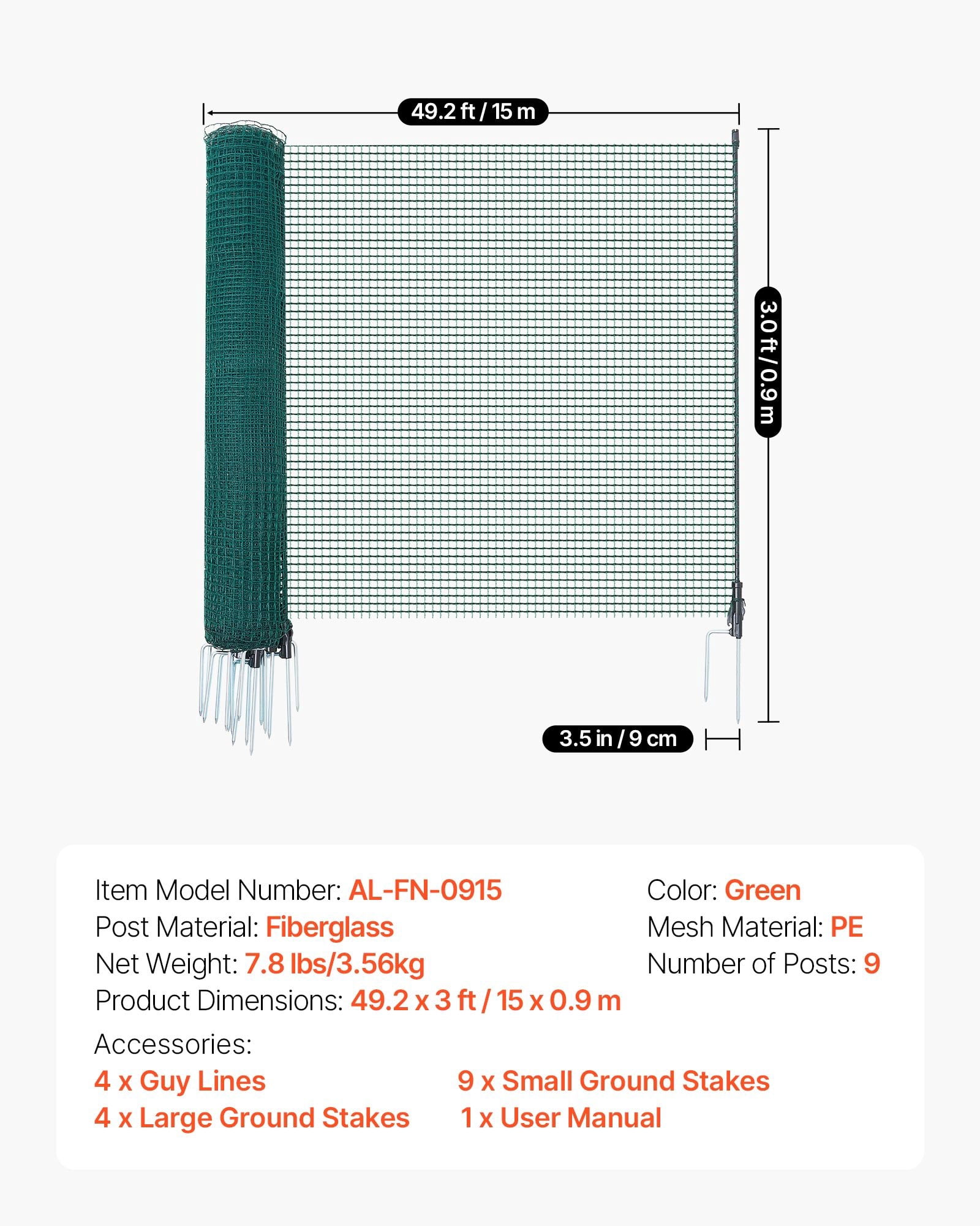 VEVOR Temporary Fence with Posts, 3 x 49.2 FT Plastic Mesh Fencing ...