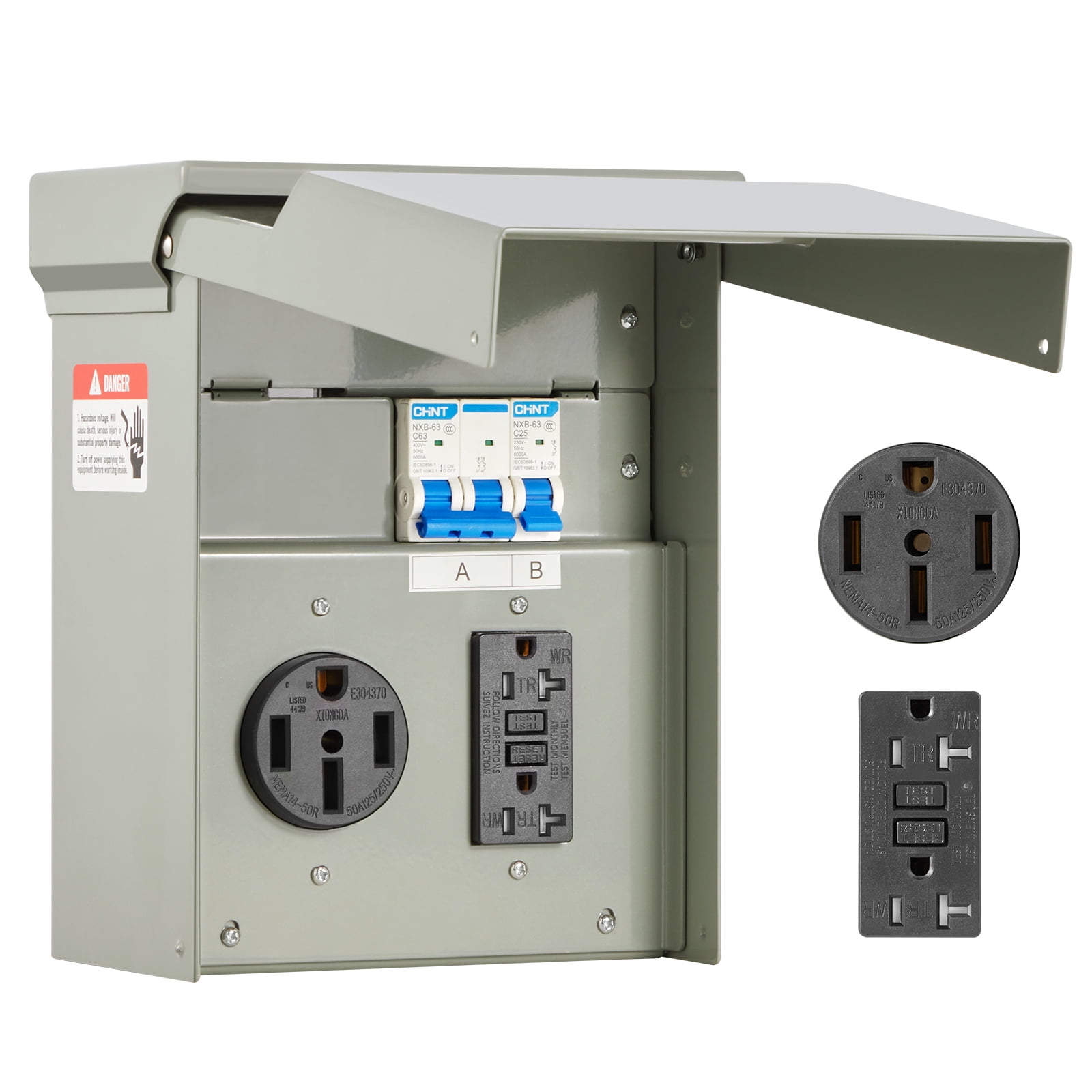 VEVOR Temporary Power Outlet Panel, 20 50 Amp, RV EV Electrical Outlet ...