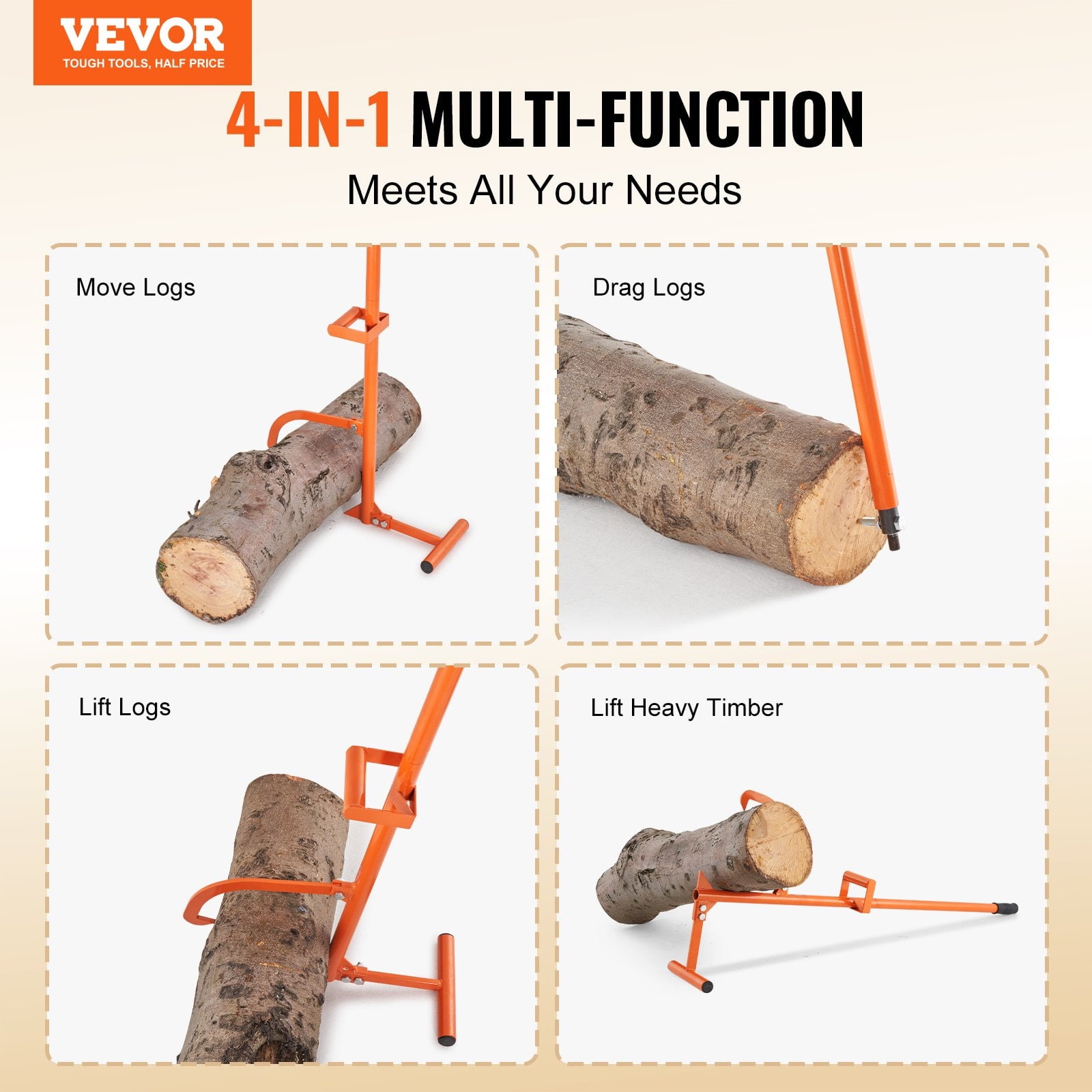 VEVOR Timberjack Log Lifter 4 in 1 Log Roller 46.5 in Logging Forestry ...