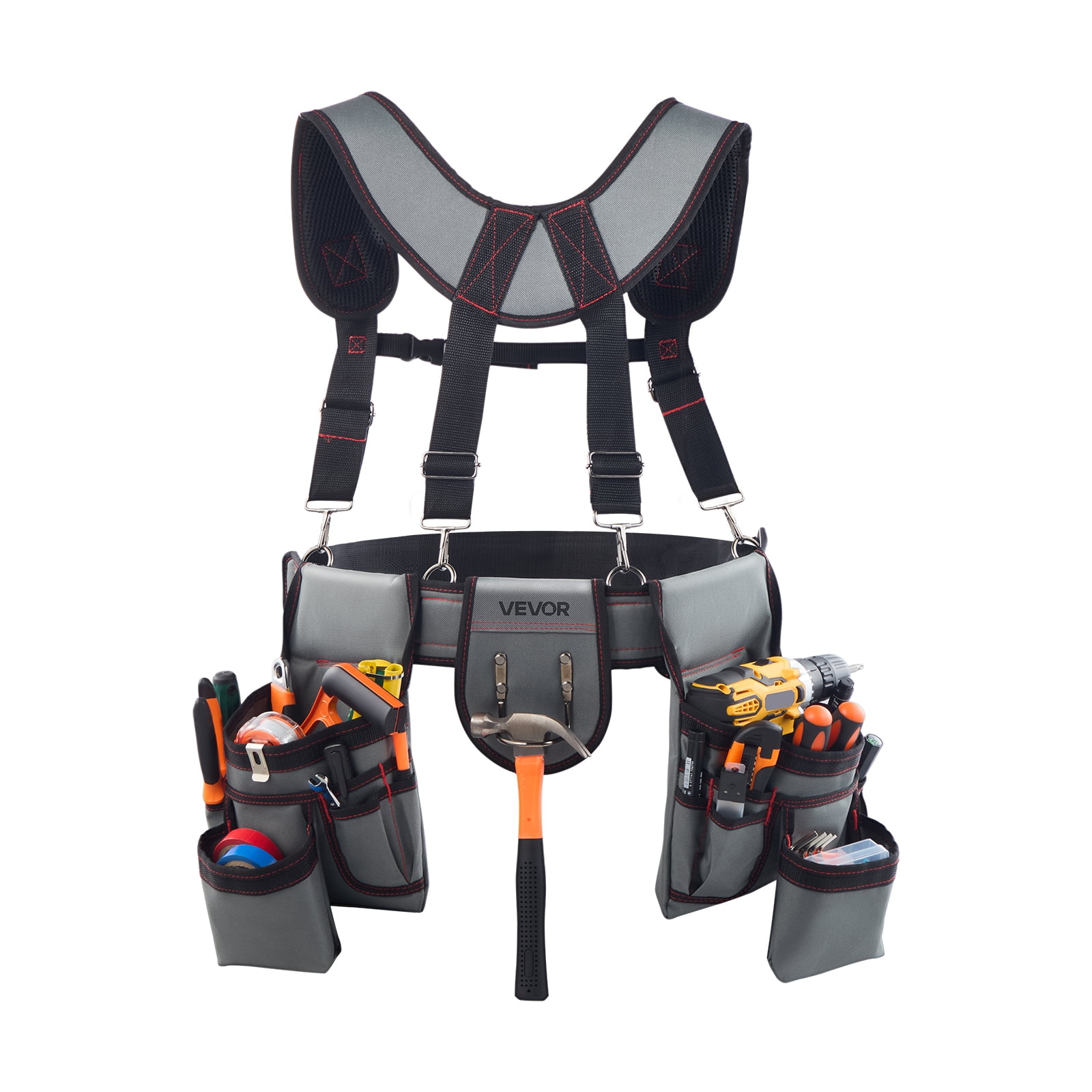 VEVOR Tool Belt, 22 Pockets Tool Pouch with Suspenders for Men, Heavy ...