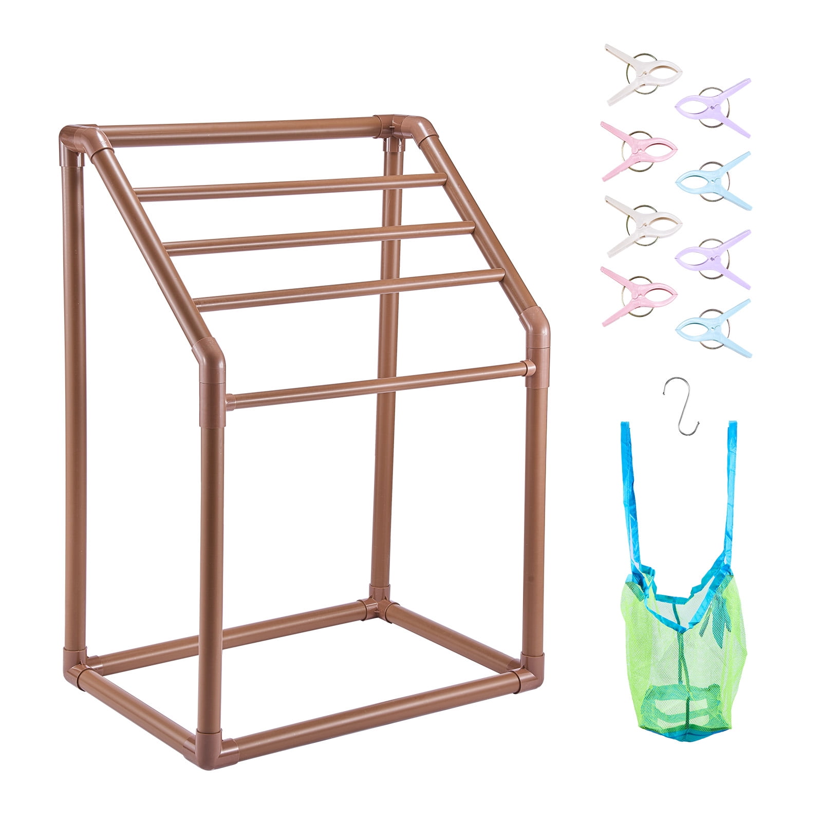VEVOR Towel Rack, 5 Bars Outdoor PVC Towel Holder, Freestanding Pool ...