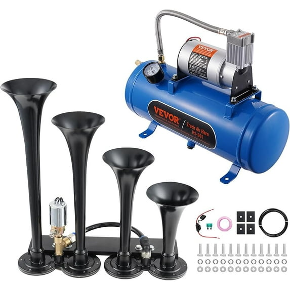 VEVOR Train Horns Kit, 4 Trumpet Air Horn Kit, 150dB Train Horns for ...