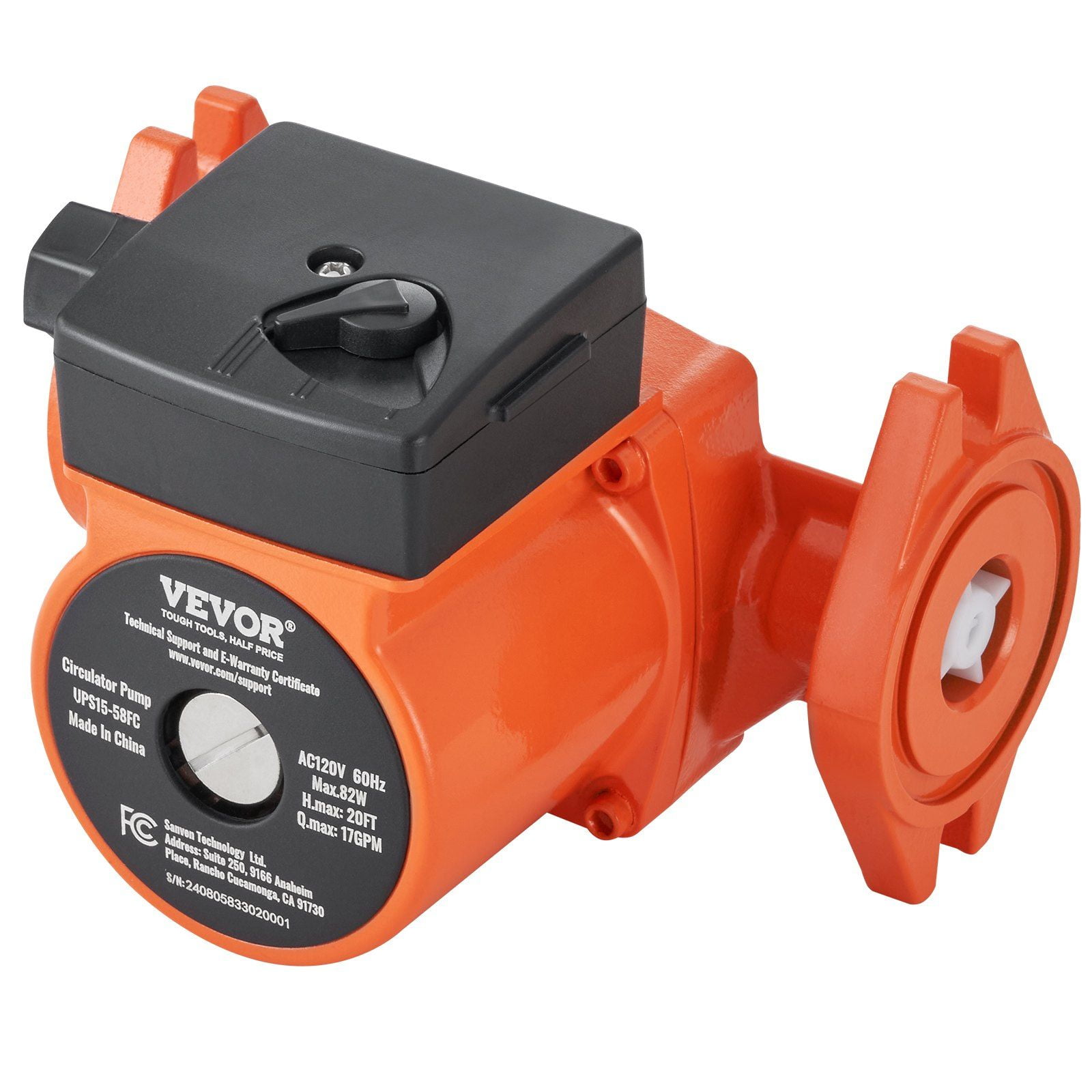 VEVOR UPS15-58FC Hot Water Circulation Pump 110V 82W 17 GPM ...