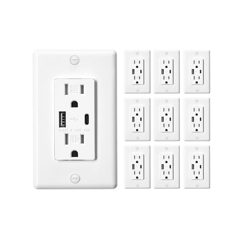 VEVOR USB Wall Outlet, 24 W 15A Tamper Resistant Electrical Outlet with ...