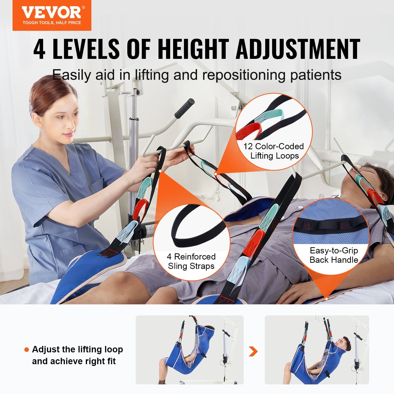 VEVOR Universal Full Body Patient Lift Sling Medium Transfer Sling ...