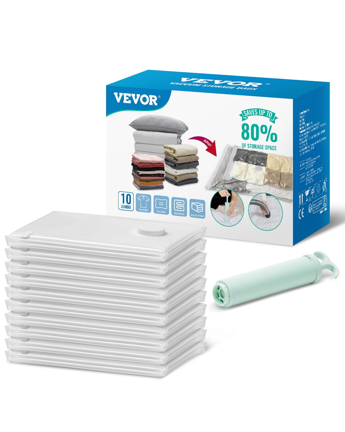 VEVOR Vacuum Storage Bags, 10 Jumbo Space Saver Vacuum Seal Bags ...