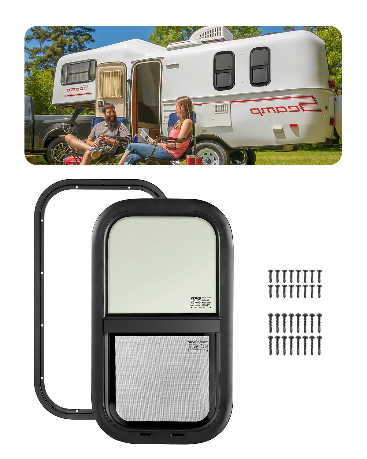 VEVOR Vertical RV Window 12" W x 22" H Tinted Sliding RV Window & Net ...
