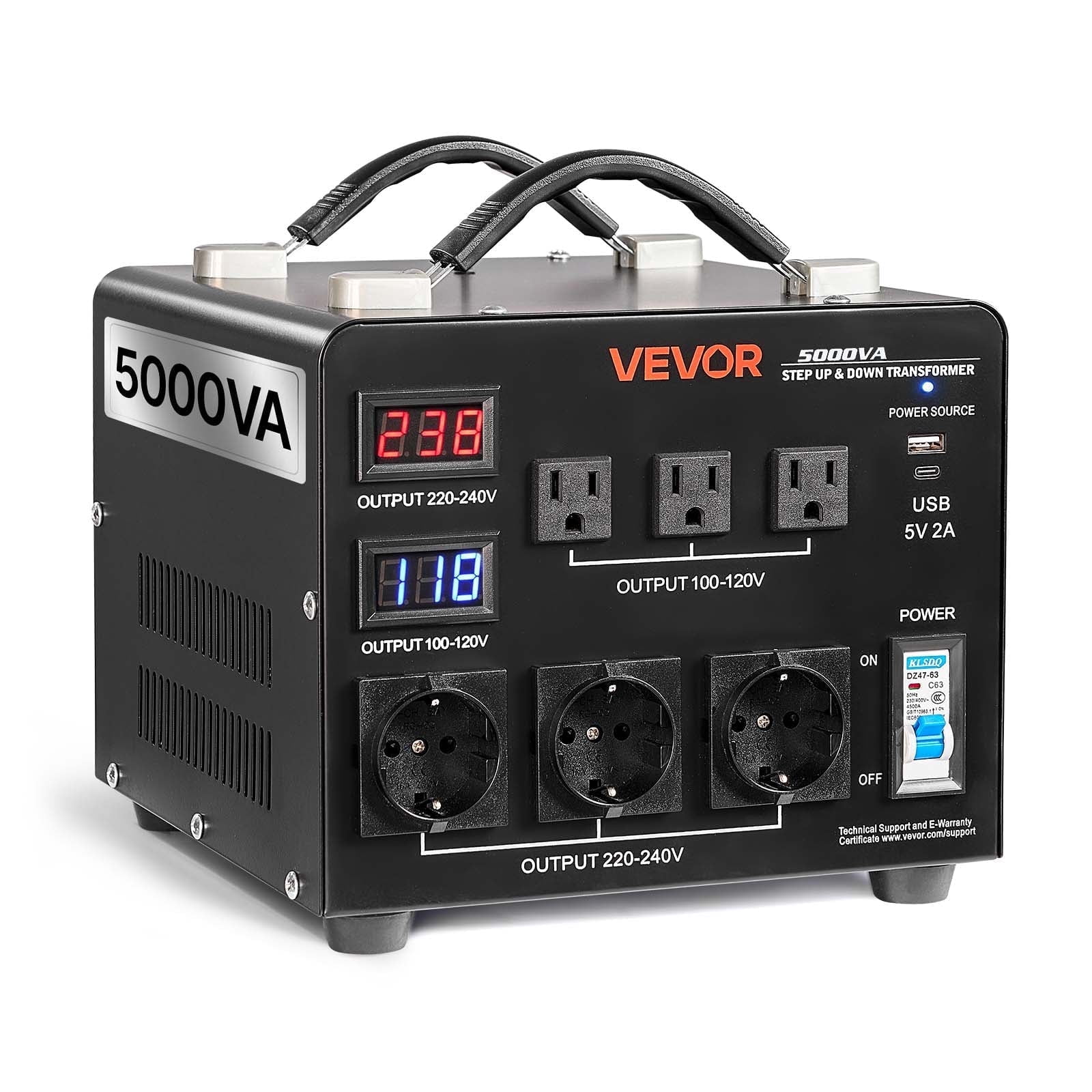VEVOR Voltage Auto Converter Transformer, 5000W, Heavy Duty Step Up ...