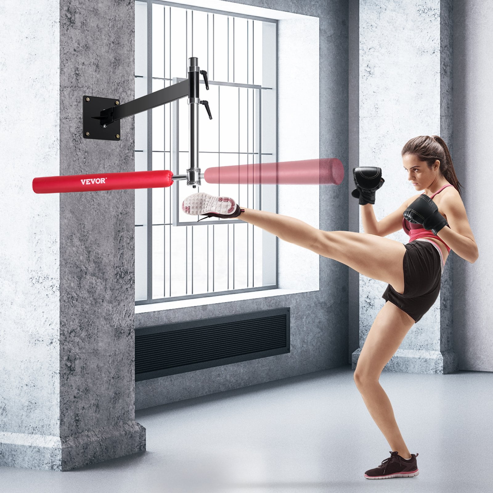 VEVOR Wall Mount Boxing Spinning Bar, Adjustable Reflex Training Bar with Gloves, Red, for ...