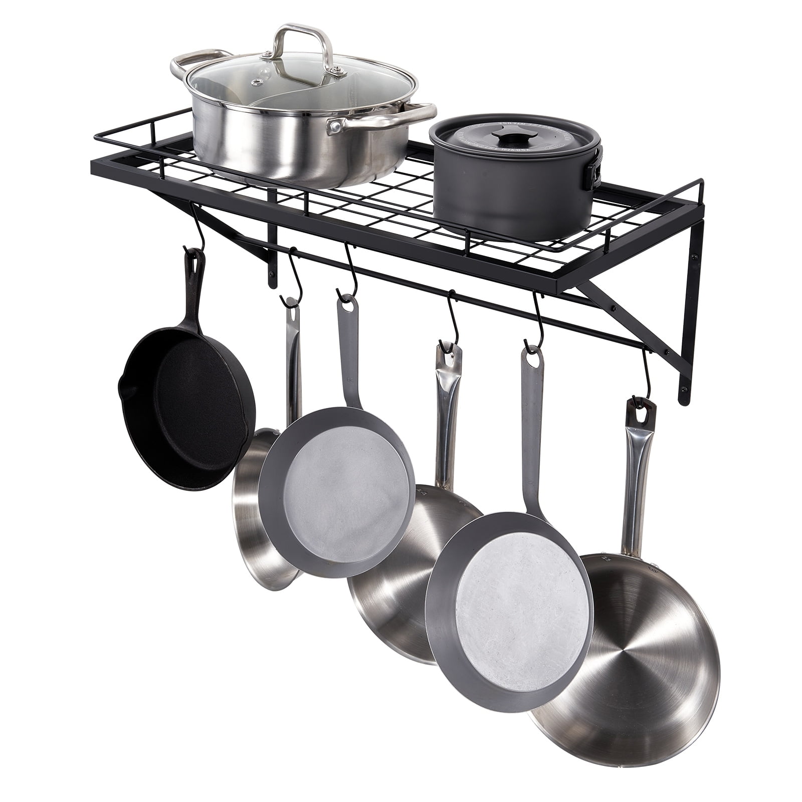 VEVOR Wall Mounted 24in & 30in Pot Rack Pan Hanger 12 S Hooks 55lbs ...