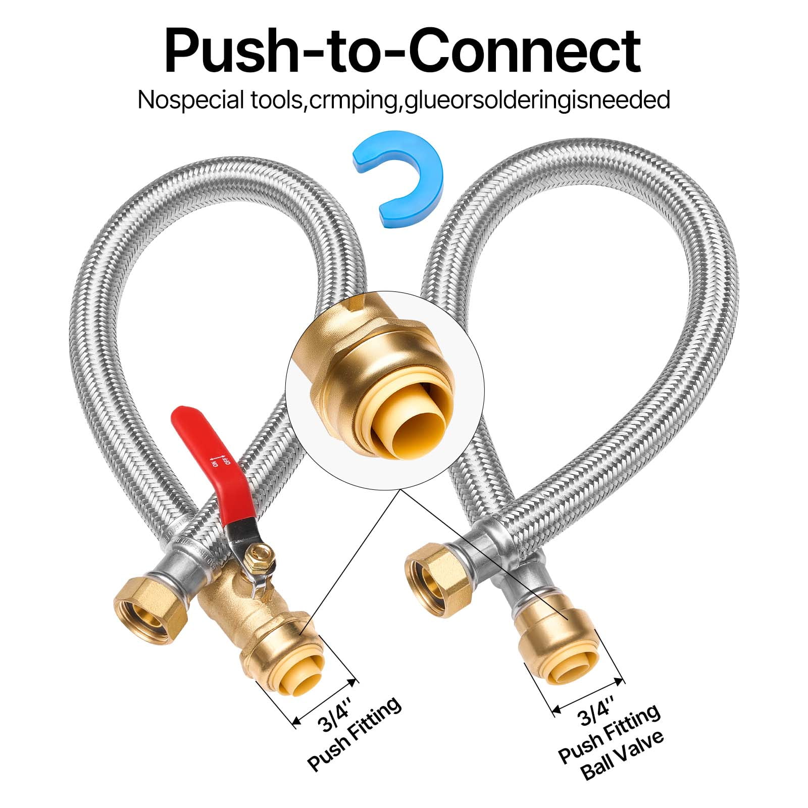 VEVOR Water Heater Kit, Push-Fit Valve Flexible Water Heater Connector ...