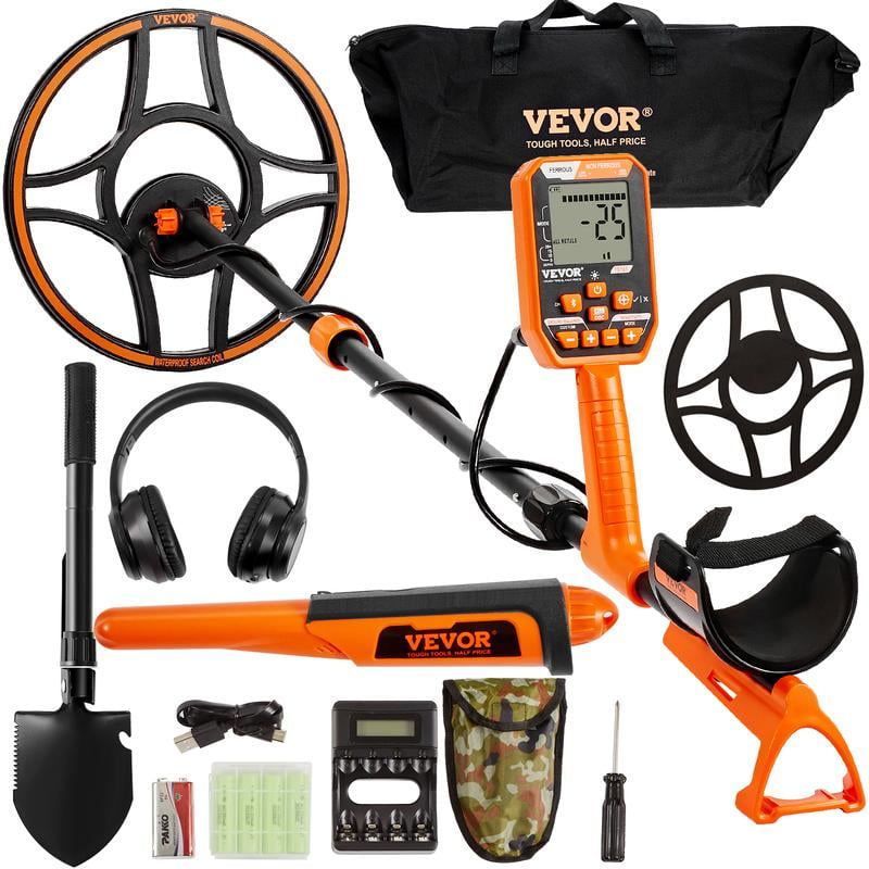 VEVOR Waterproof Metal Detector, 12" Coil, Professional Rechargeable ...
