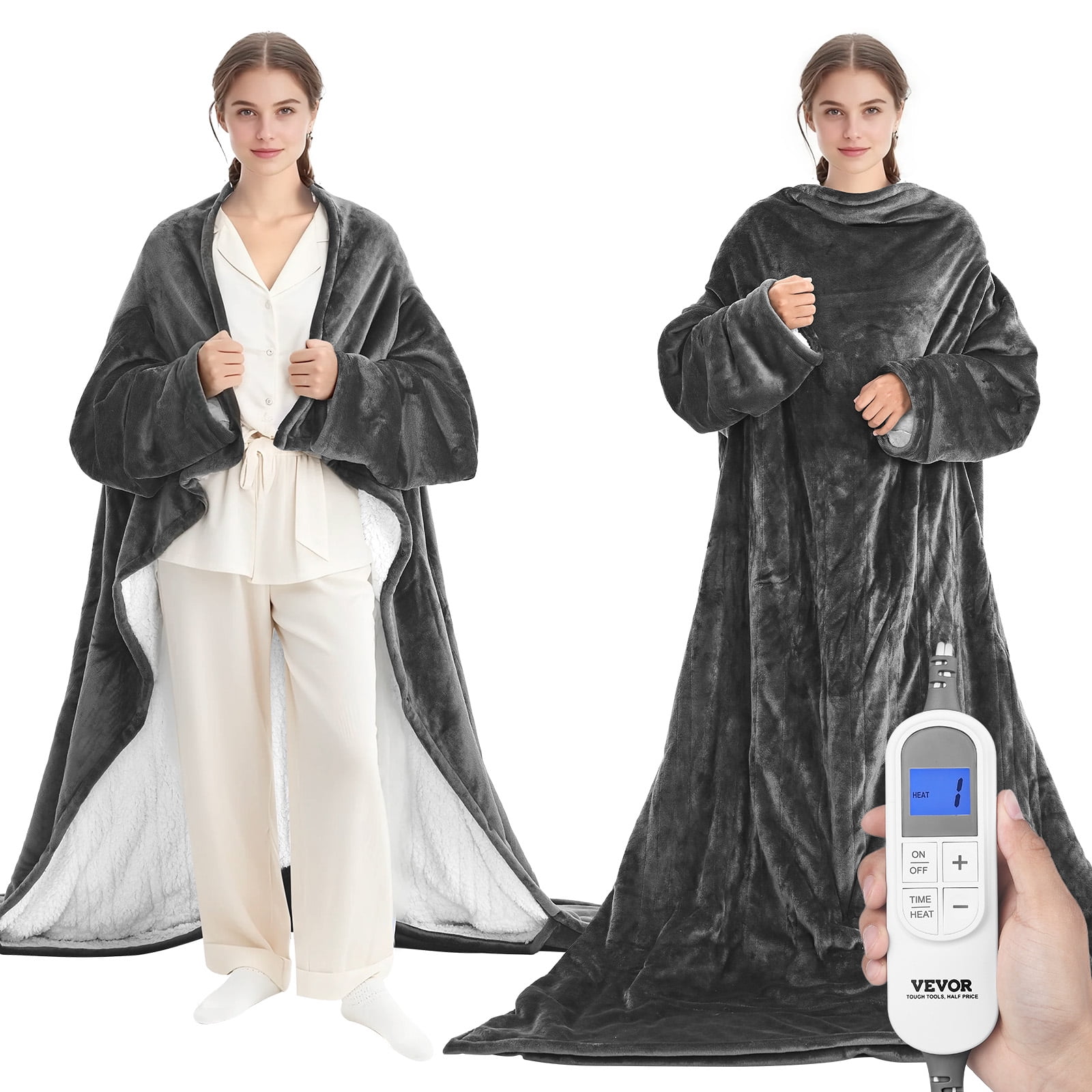 VEVOR Wearable Electric Heated Throw Blanket with Foot Pocket & Sleeves ...
