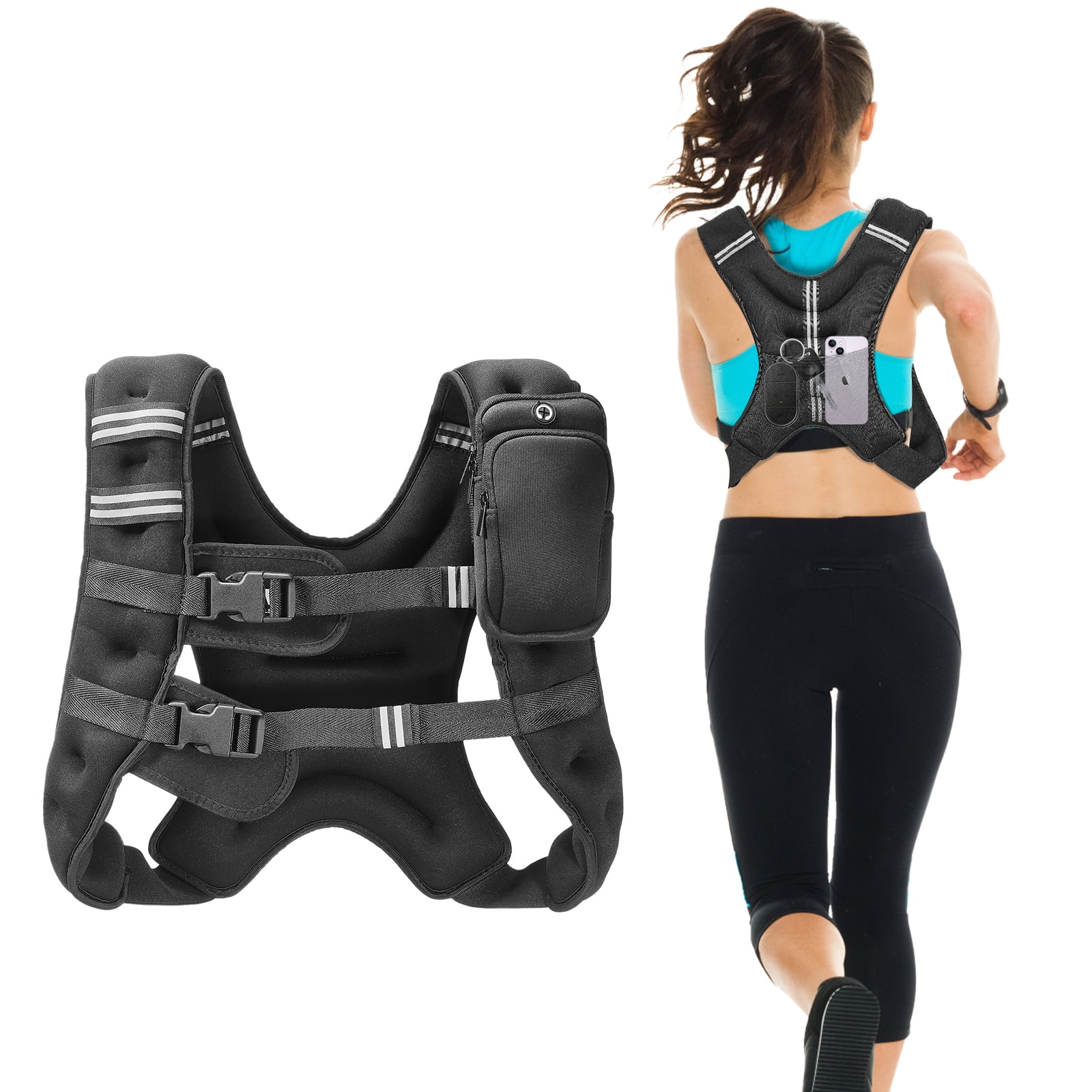 VEVOR Weighted Vest, 16 lbs Weight Vest with Reflective Stripe ...