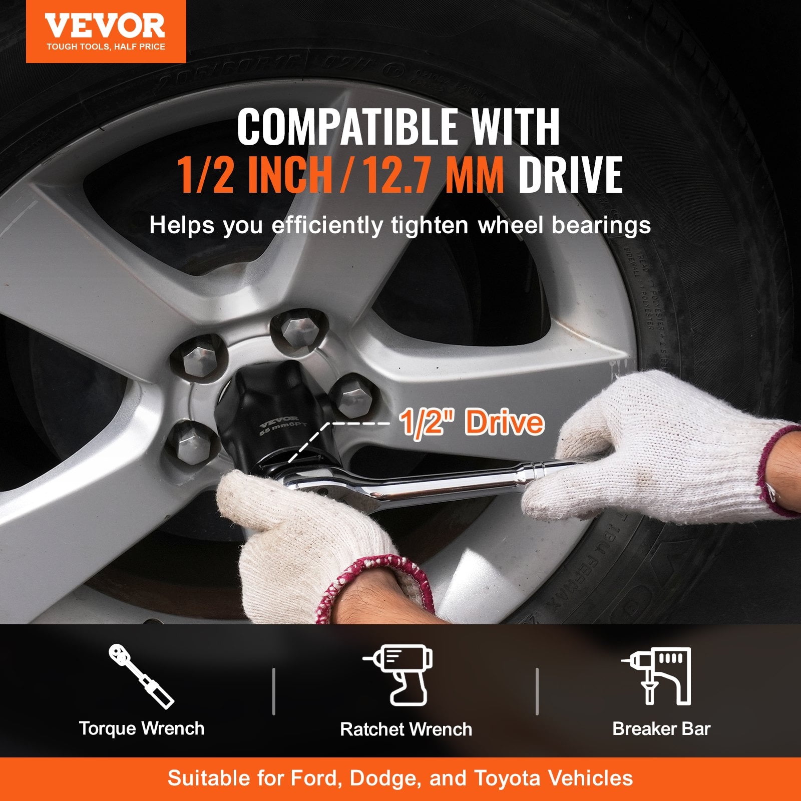 VEVOR Wheel Bearing Locknut Socket Set 1/2 in Drive 7 Pcs SAE and ...