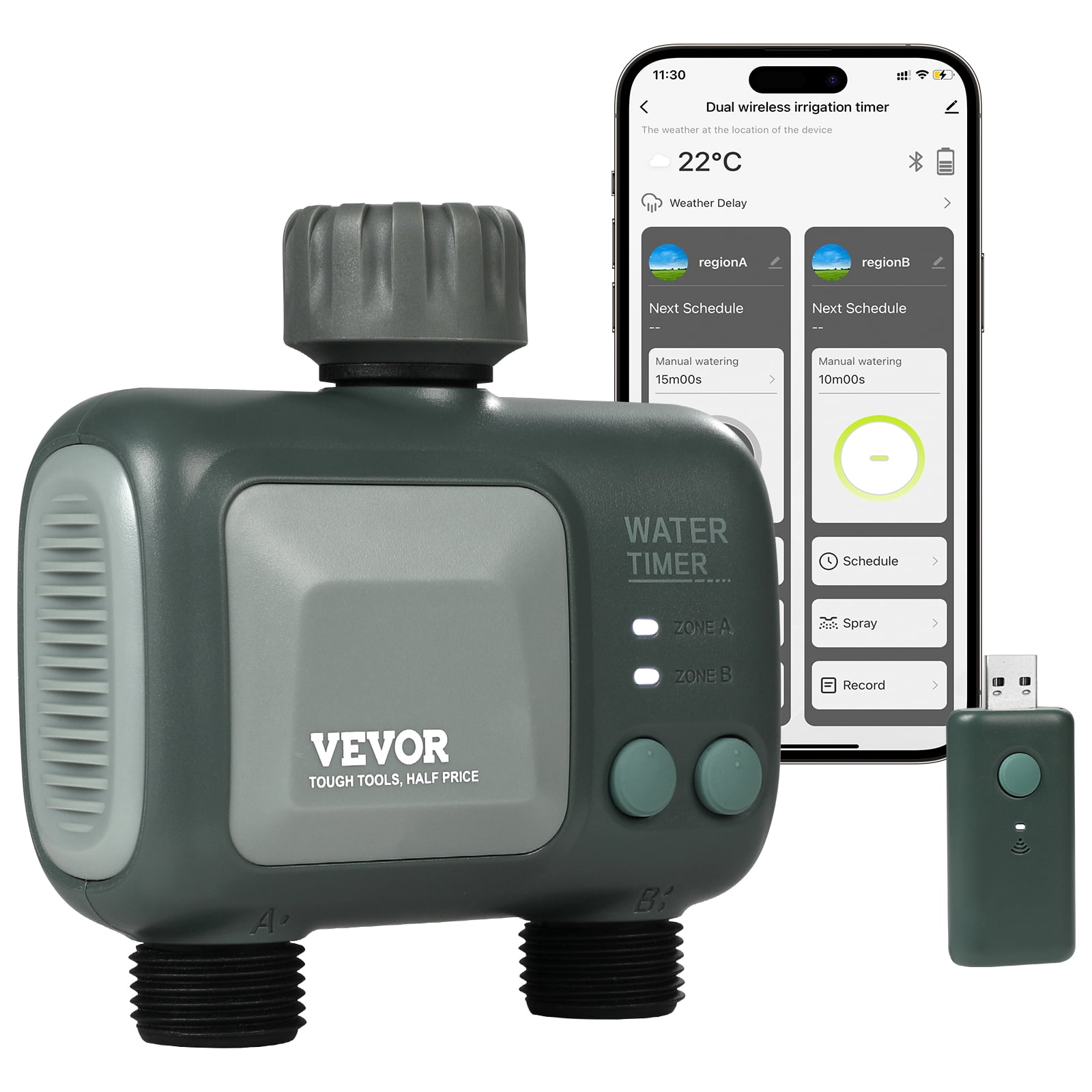 VEVOR WiFi Sprinkler Timer, 2 Outlets, Smart Hose Faucet Water Timer ...