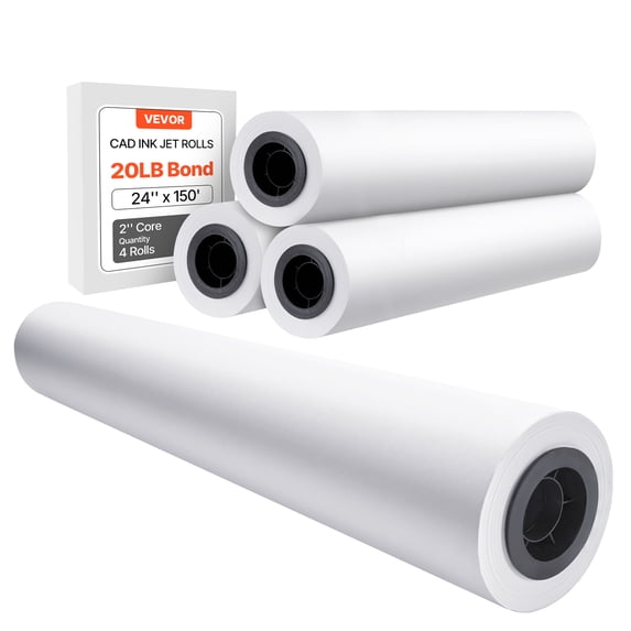 VEVOR Wide Format Paper, 24 in x 150 ft Plotter Paper, 4 Rolls CAD Bond ...