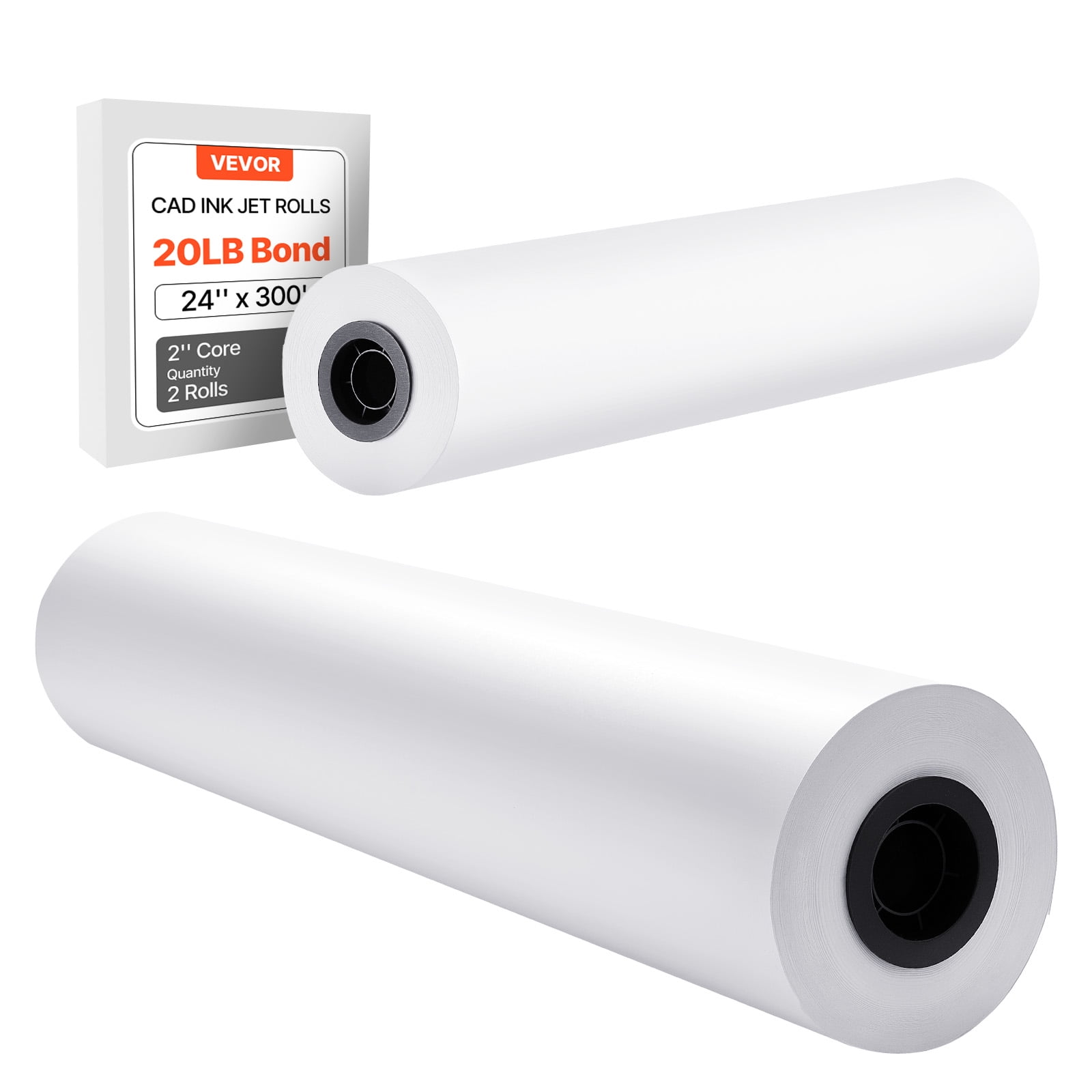 VEVOR Wide Format Paper, 24 in x 300 ft Plotter Roll, 2 Rolls CAD Bond ...