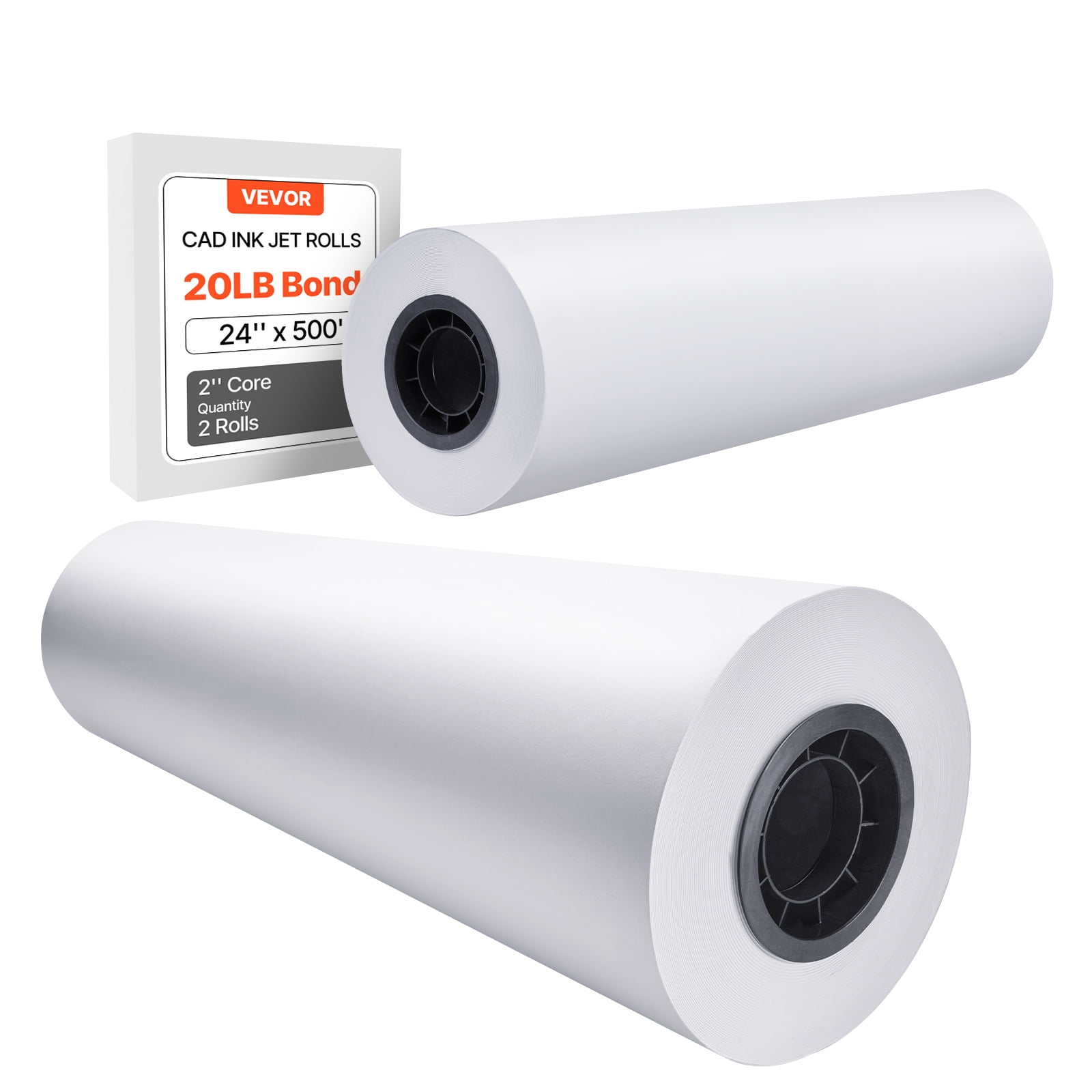 VEVOR Wide Format Paper, 24 in x 500 ft Plotter Paper, 2 Rolls CAD Bond ...