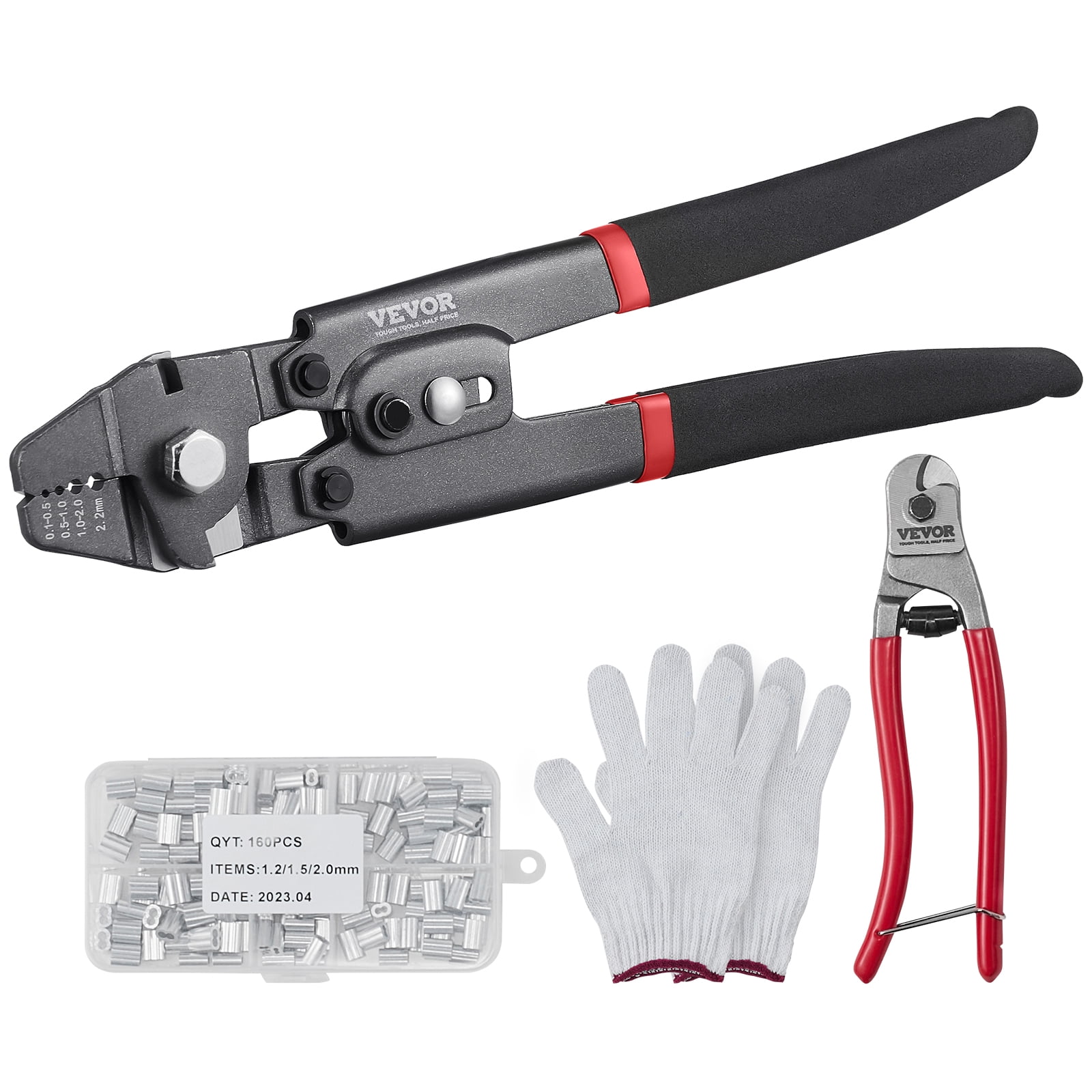 VEVOR Wire Rope Crimping Tool and Cutter Up To 2.2mm Wire Cable Crimps ...