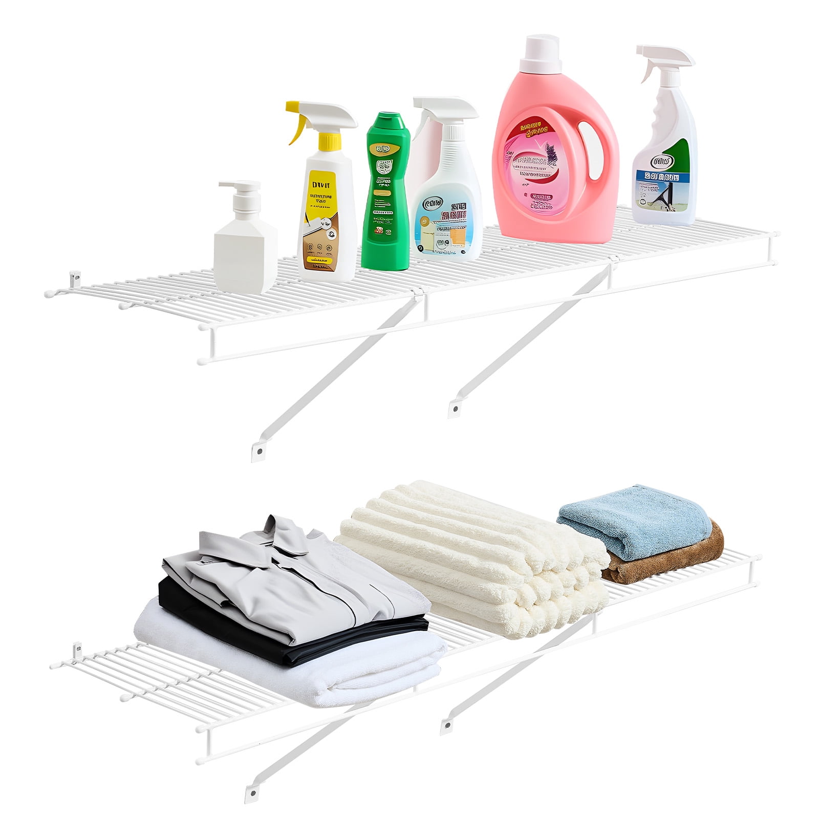 VEVOR Wire Shelf Kit, 4 ft, Set of 2, Wall Mounted Wire Shelves, Heavy ...