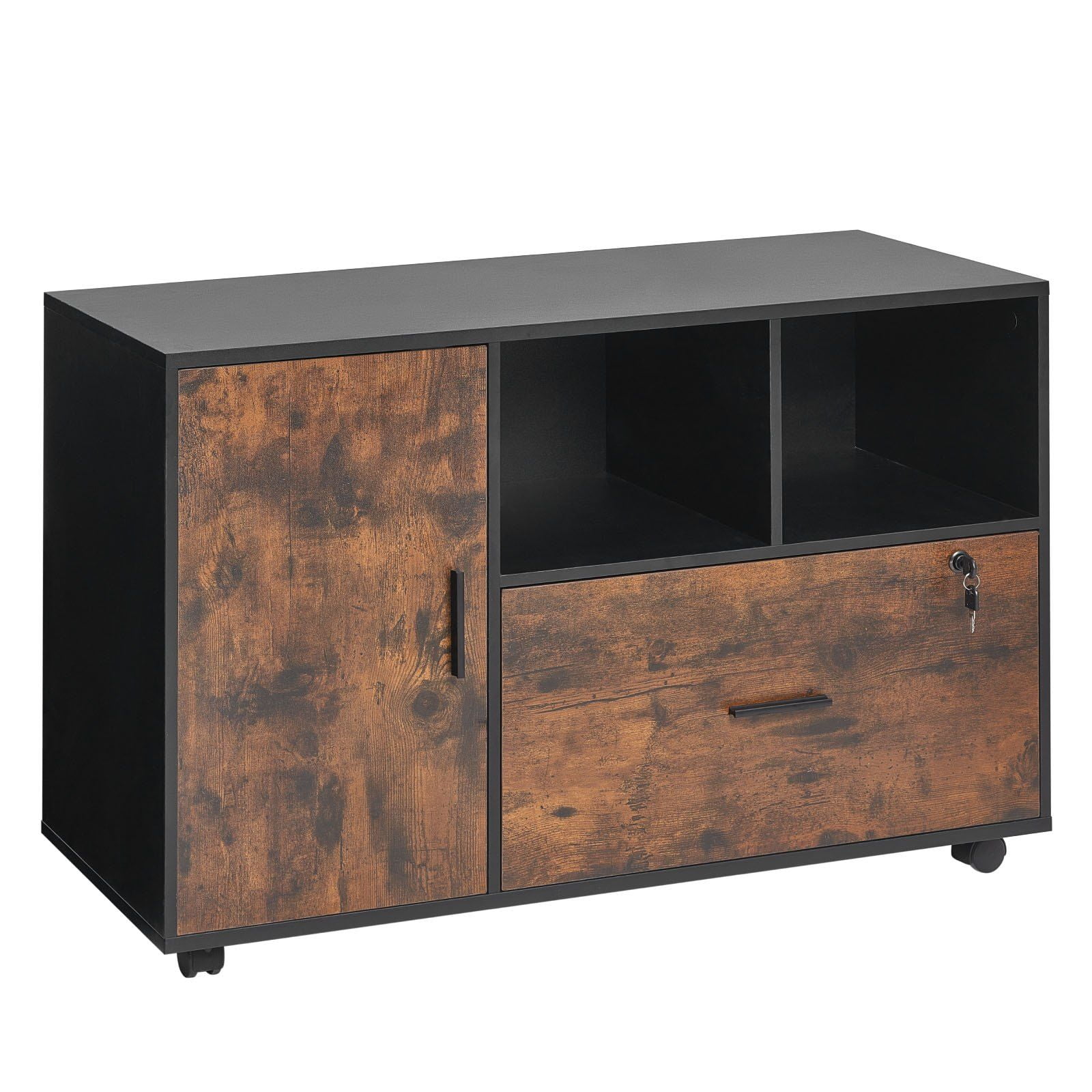 VEVOR Wood File Cabinet, Mobile Filing Cabinet with Open Shelves ...