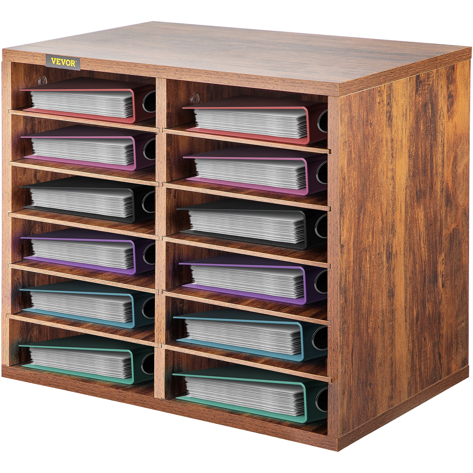 VEVOR Wood Literature Organizer, 12 Compartments, Adjustable Shelves ...