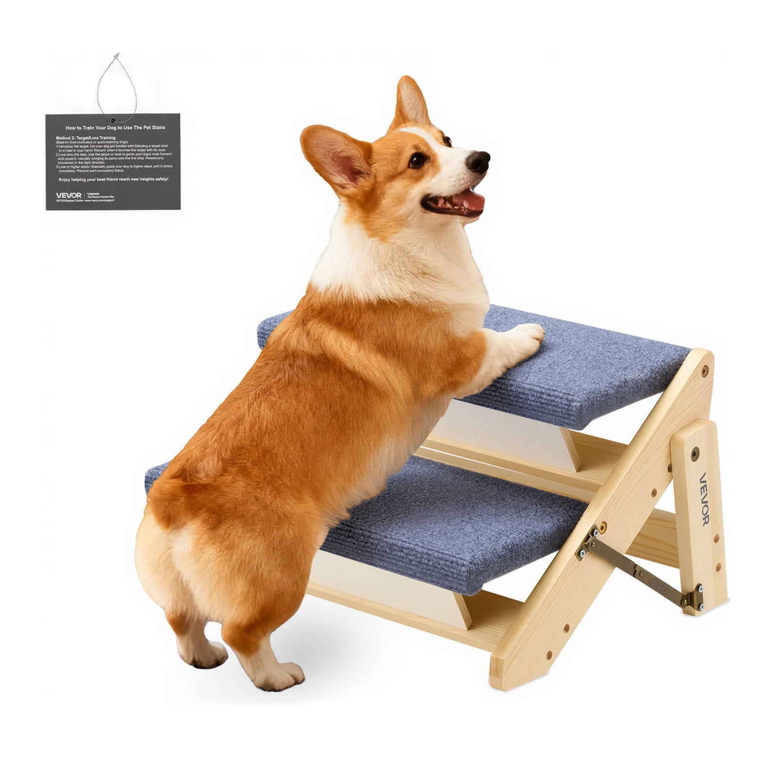 VEVOR Wood Pet Stairs, 2-Step Dog Stairs for Beds, Sofa & Cars, 110lbs ...