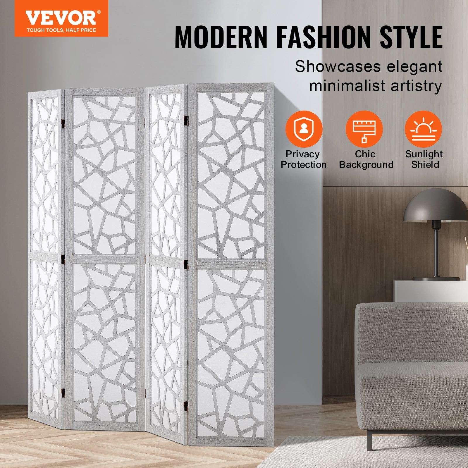 VEVOR Wood Room Divider, 4 Panel Wood Folding Privacy Screen, 66.9 ...