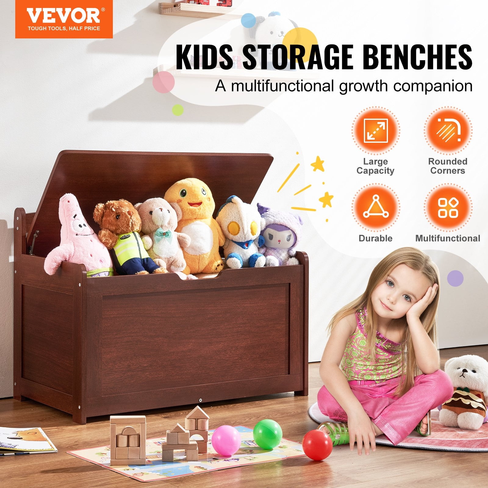 Vevor XTETCWDYHLBCRKUO3V0 32.68 x 17.91 x 24.02 in. Wooden Toddler Toy ...