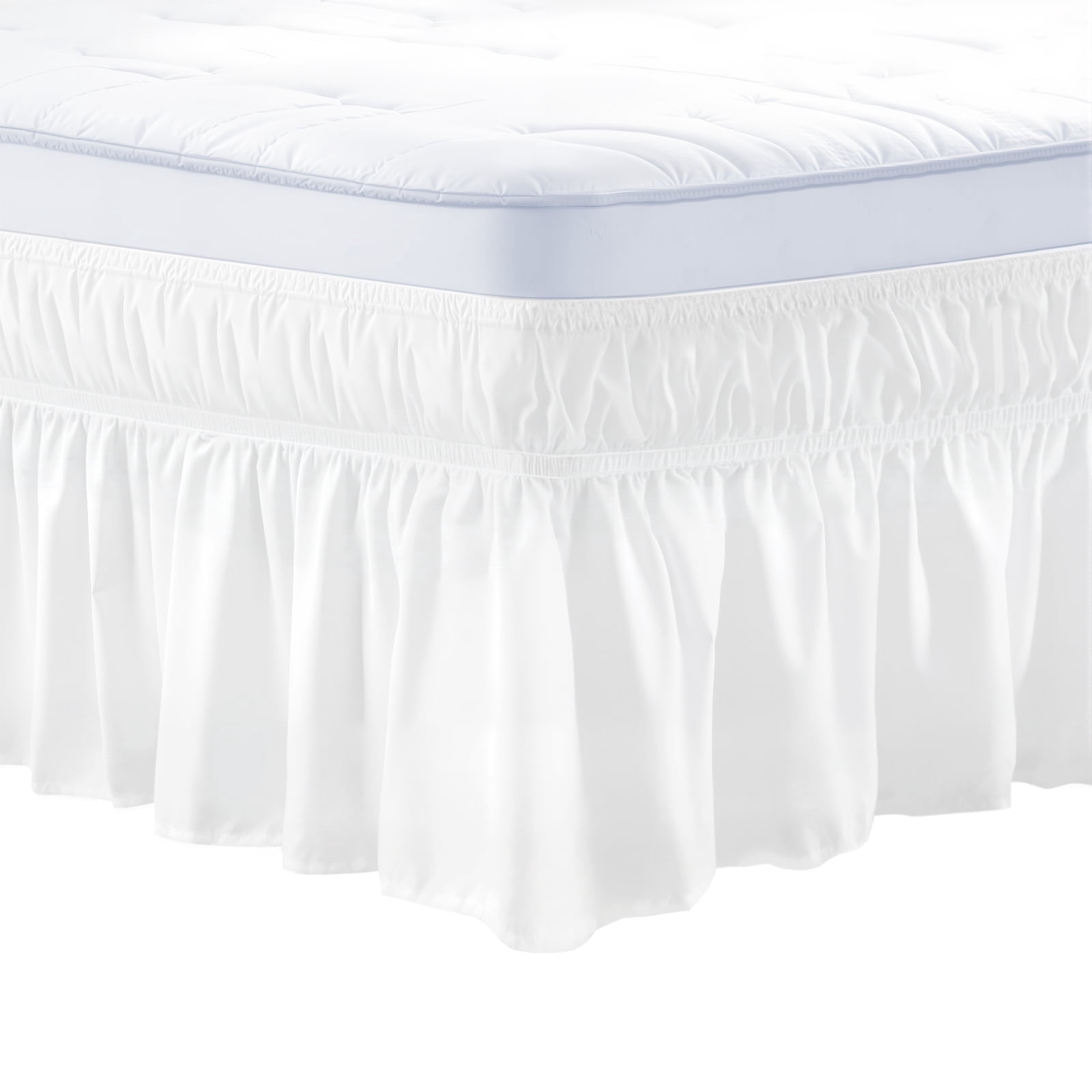 VEVOR Wrap Around Bed Skirt, 15 in Drop, White Dust Ruffle Queen Size ...