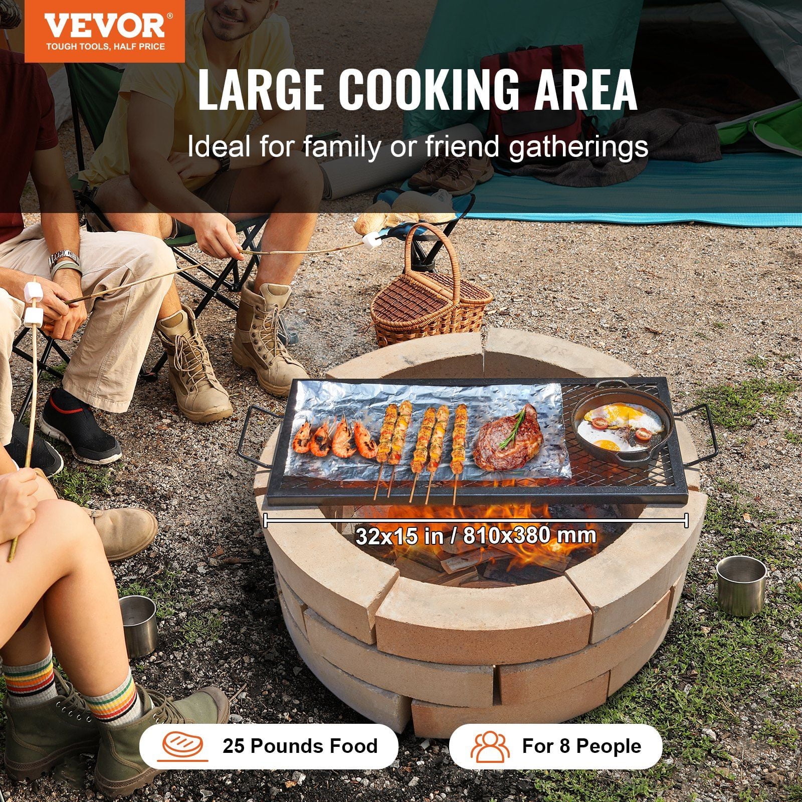 VEVOR X-Marks Fire Pit Grill Grate, Rectangle Cooking Grate Heavy Duty ...
