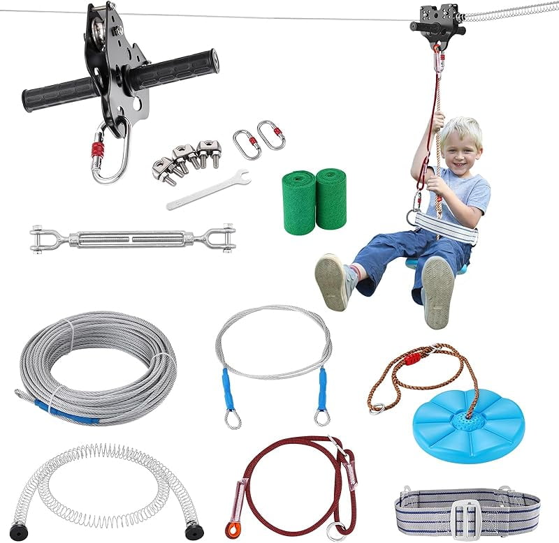 VEVOR Zip line Kits for Backyard，120ft Zip line Kit for Kids and Adult ...