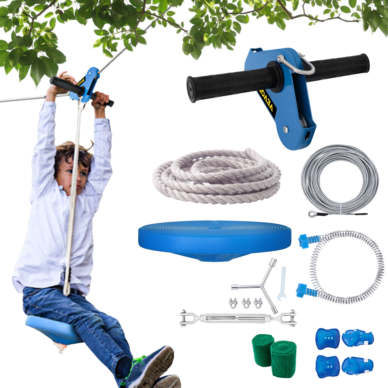 Free Shipping! VEVOR Zip line Kits for Backyard 60ft w/ 250lb Max ...