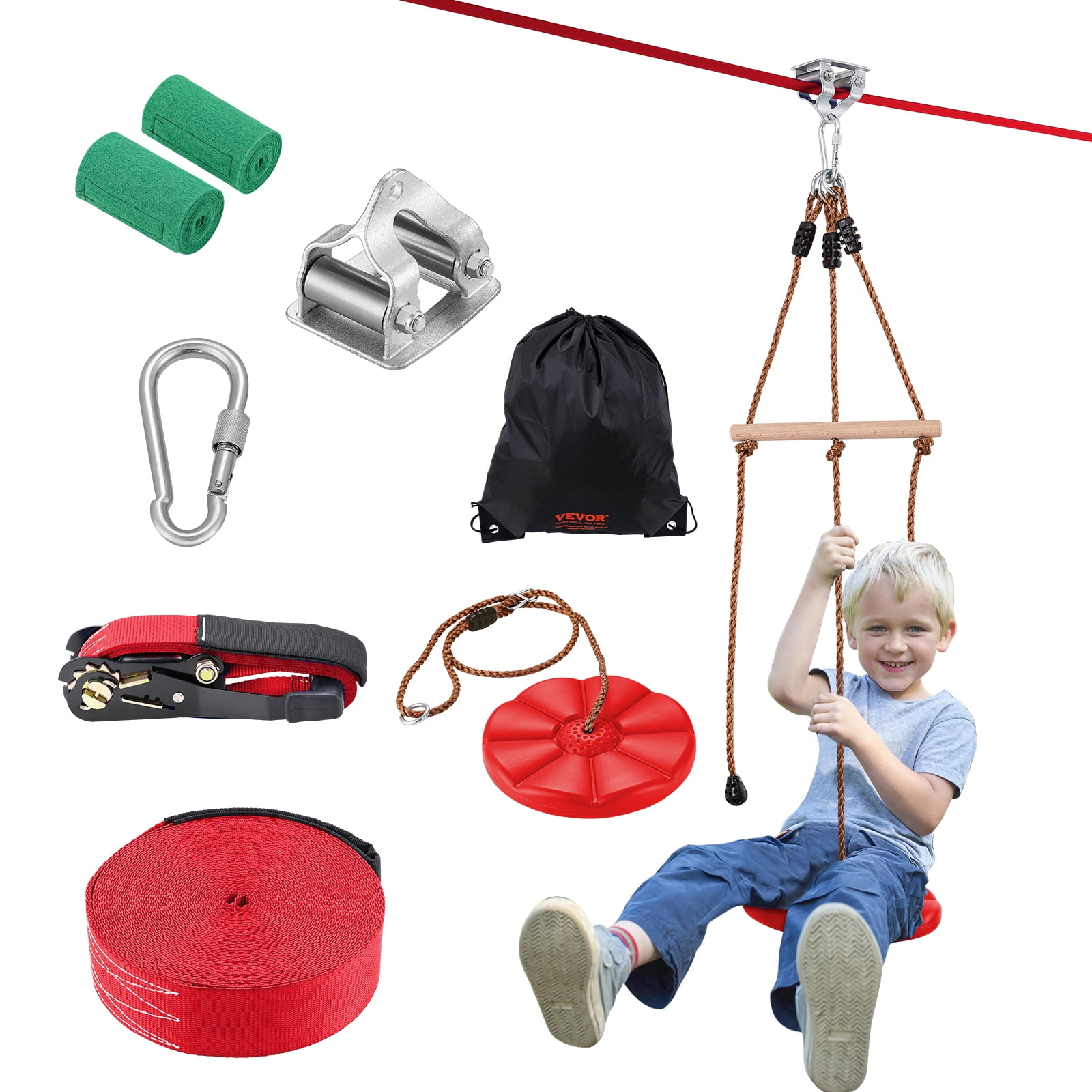 VEVOR Zipline Kit for Kids and Adult, 65 ft Zip Line Kits Up to 500 lb, Backyard Outdoor Quick ...