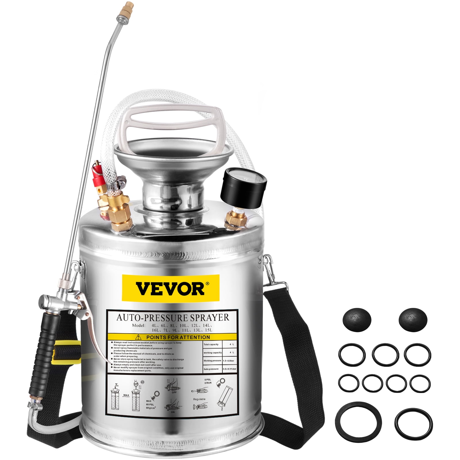 Vevor 1 Gallon Pump Sprayer Stainless Steel, Lawn and Garden Hand Pump ...