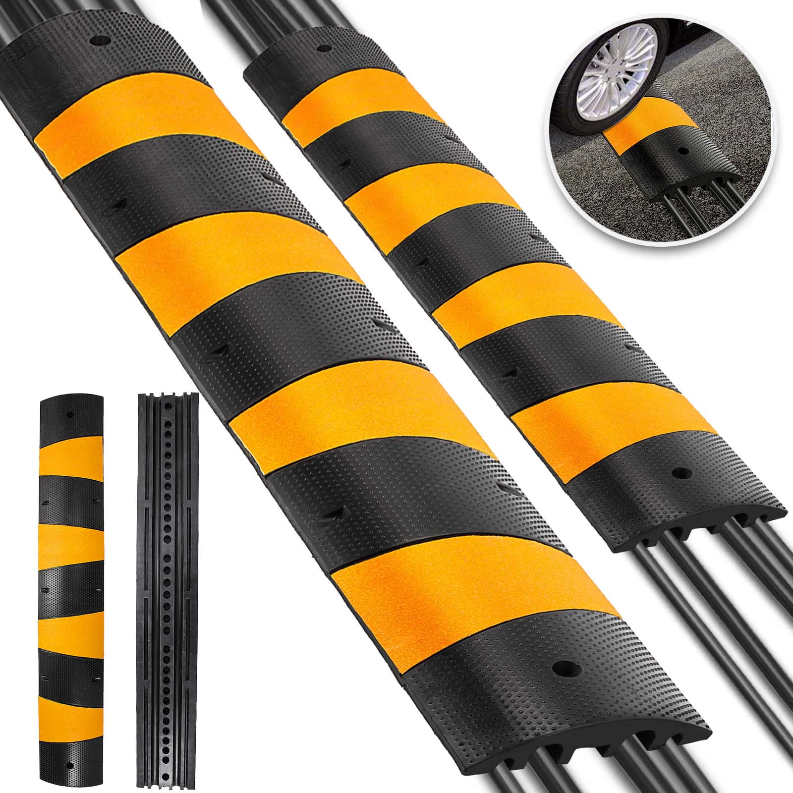 VEVORbrand 2 Pack of 2-Channel 6 FT Rubber Speed Bump Driveway Modular ...