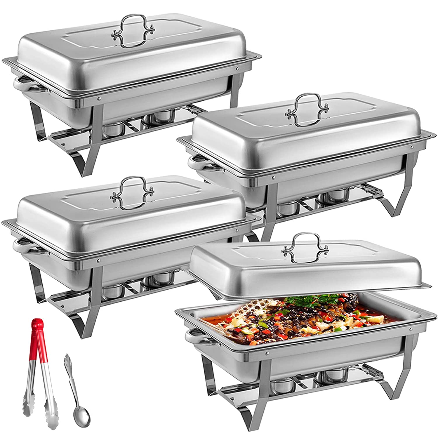 ZENY 2-Pack Full Size 8 Qt. Stainless Steel Chafing Dishes with Durable ...
