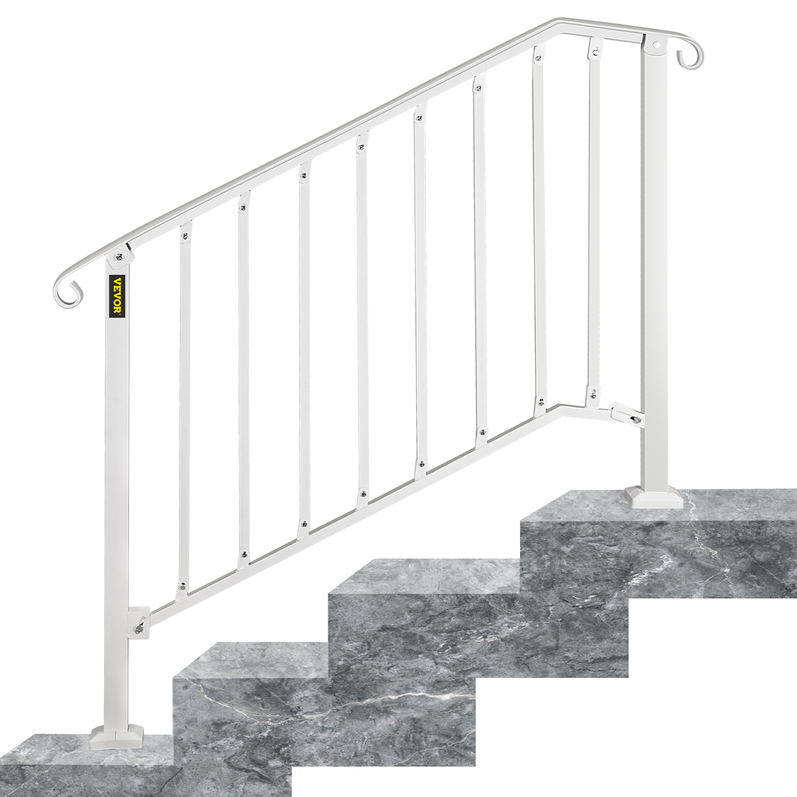 VEVOR 3-Step Transitional Handrail Fits 1 or 3 Steps Matte White Stair ...