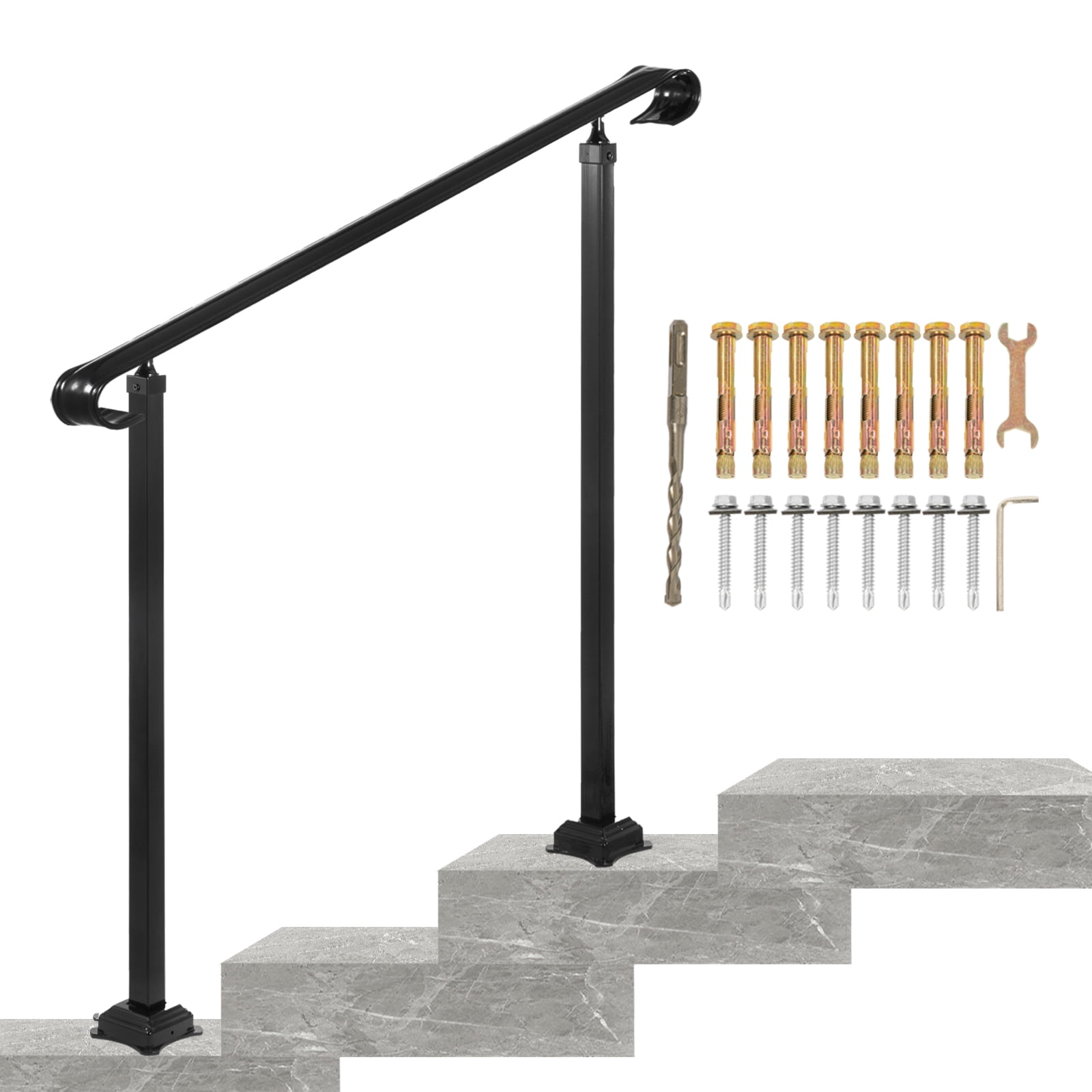 VEVORbrand Handrail for Stairs Fit 2 or 3 Steps Wrought Iron Handrail ...